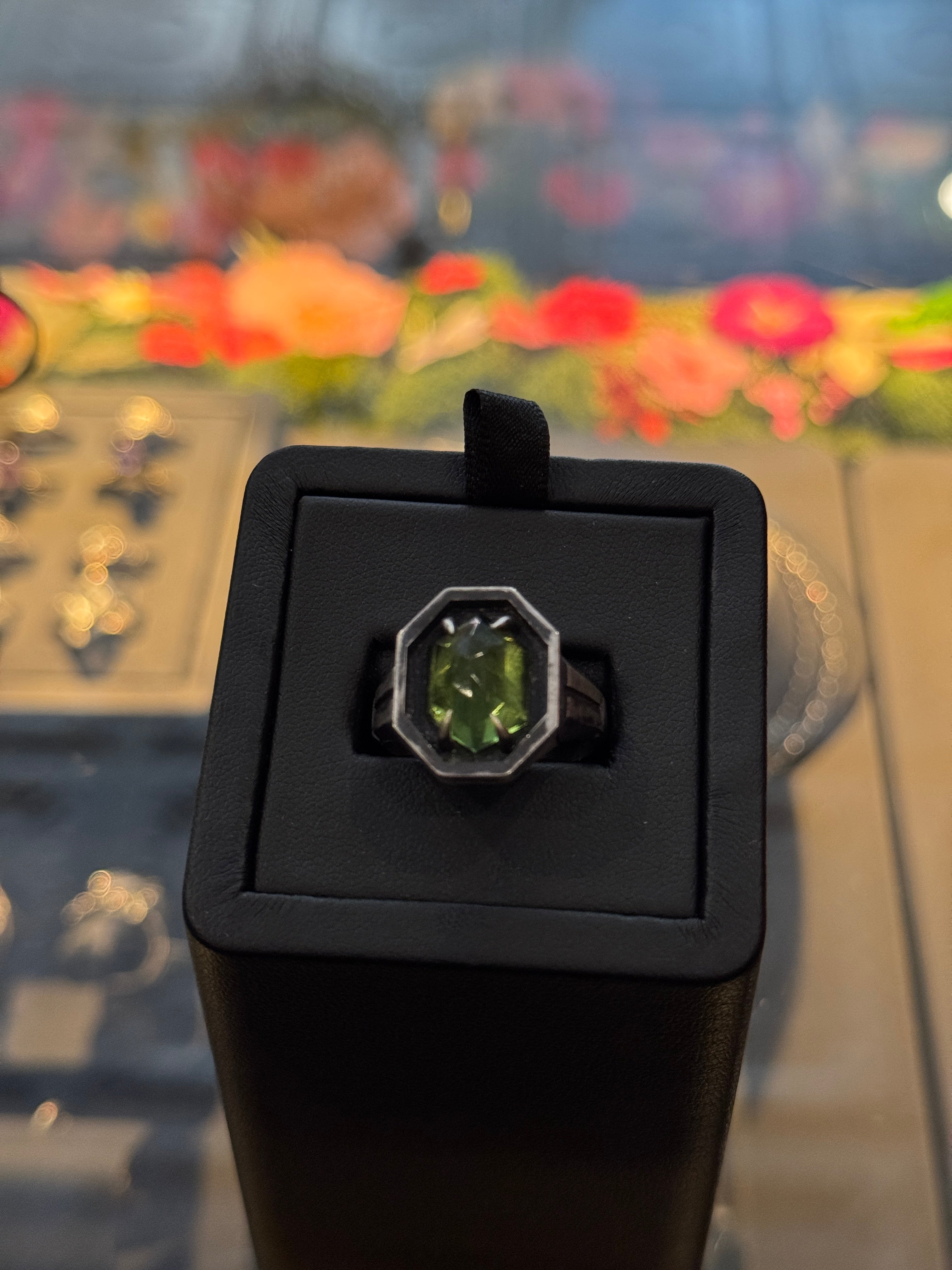 Green Peridot Silver Hex Ring by Julian the 2nd