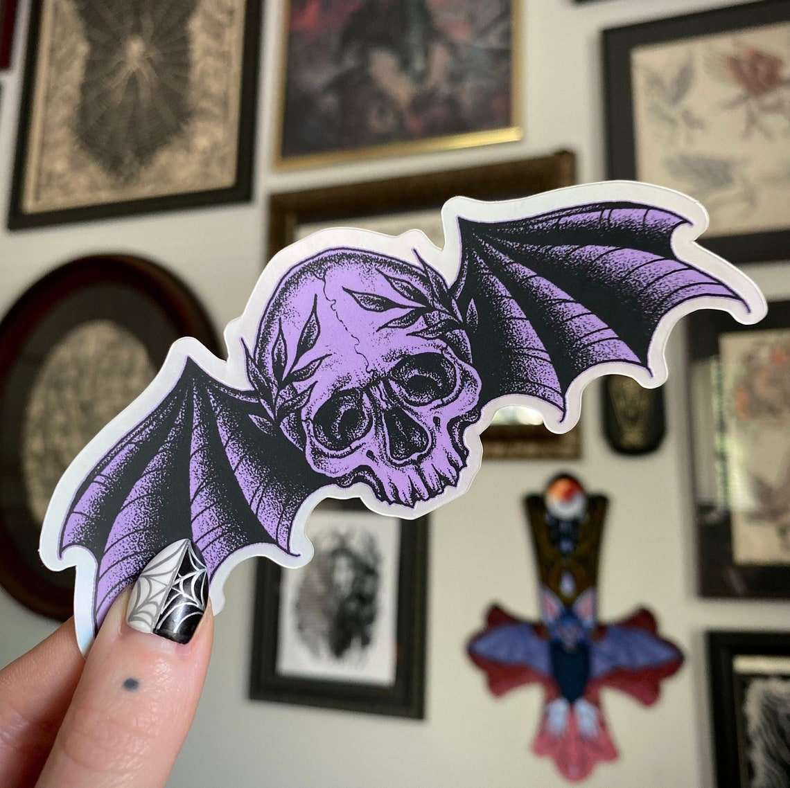 Bat Death's Head Sticker by Salem Artist Dana Glover